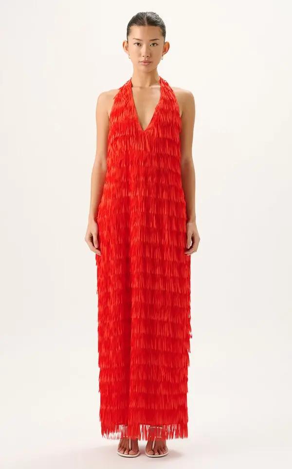 ROAME Ischia Fringe Halter Maxi Dress