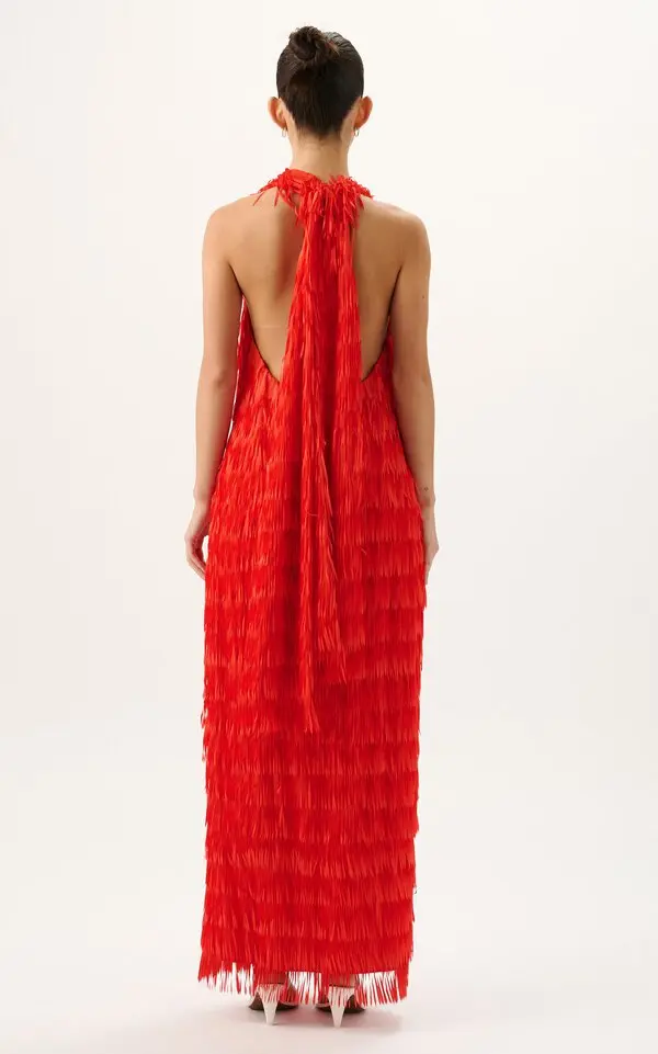 ROAME Ischia Fringe Halter Maxi Dress