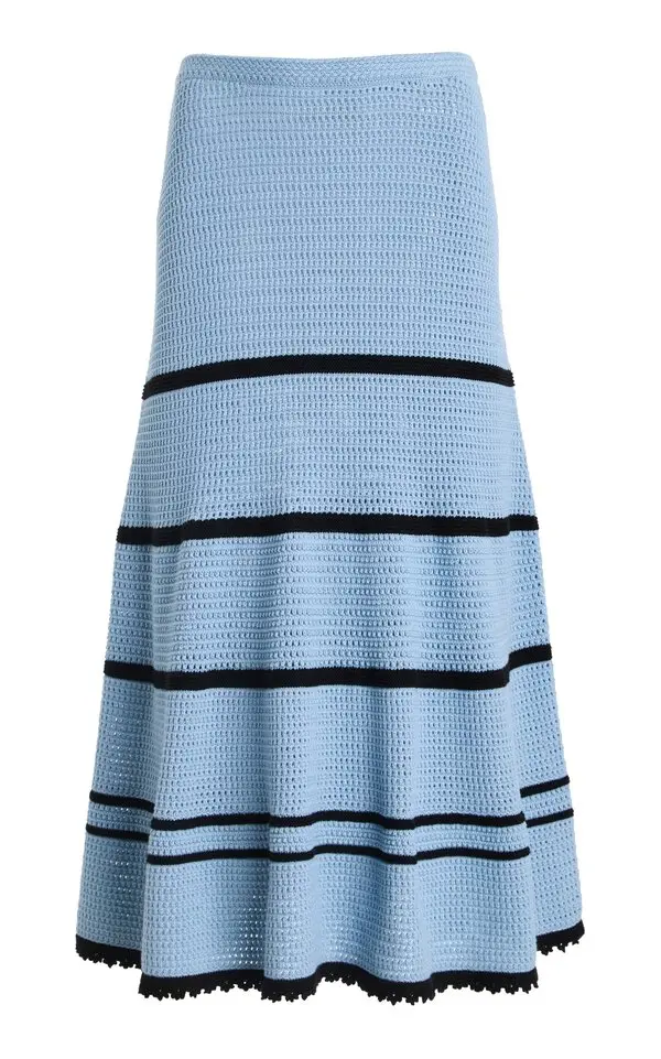 Ulla Johnson Leyna Striped Knit Midi Skirt - Light Blue