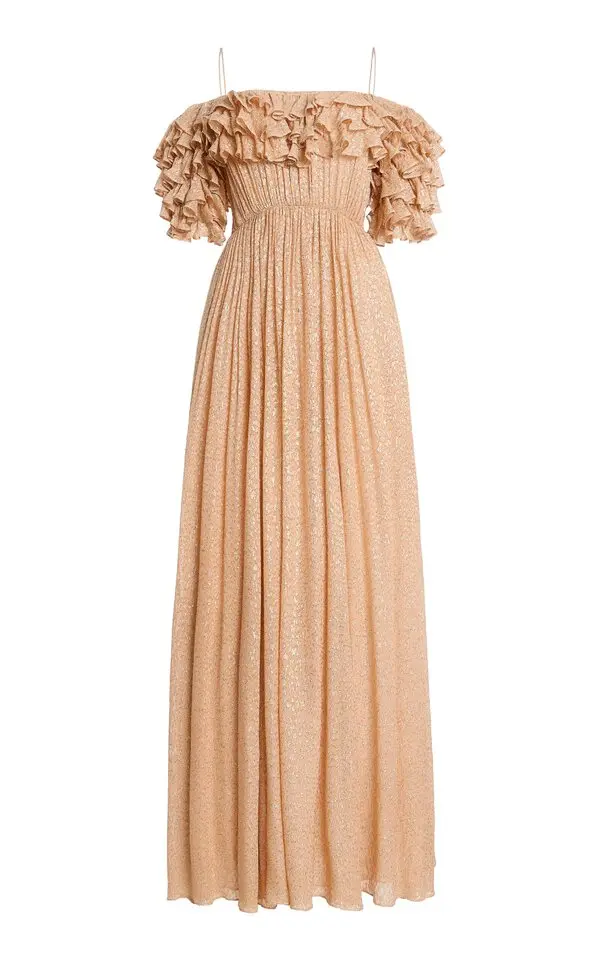 Ulla Johnson Persephone Off-the-shoulder Metallic Silk-blend Gown - Neutral
