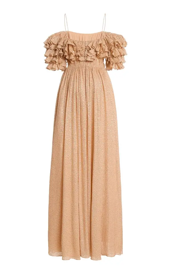 Ulla Johnson Persephone Off-the-shoulder Metallic Silk-blend Gown