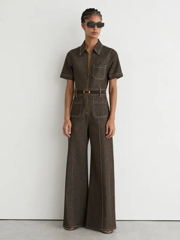 REISS Danie Petite Denim Wide-leg Jumpsuit