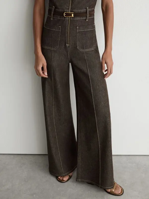 REISS Danie Petite Denim Wide-leg Jumpsuit