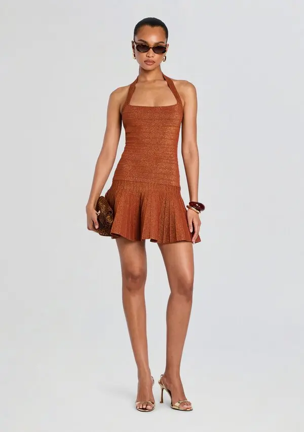 Retrofete Serena Metallic Knit Mini Dress - Metallic Rust