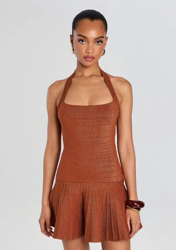 Retrofete Serena Metallic Knit Mini Dress - Metallic Rust