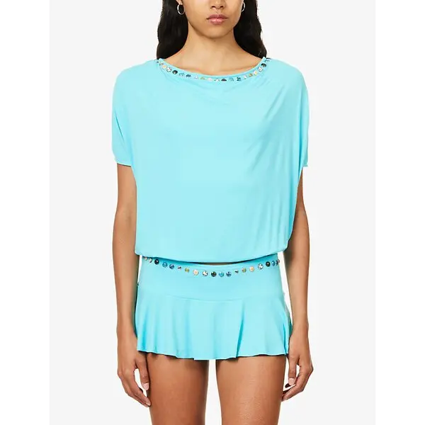 JADED LONDON Studded Open-back Jersey Top