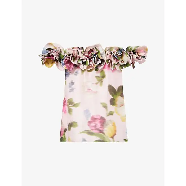 Carolina Herrera Off-shoulder Floral Linen-and-silk Top - Rosewater Multi