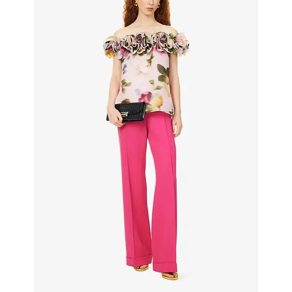 Carolina Herrera Off-shoulder Floral Linen-and-silk Top
