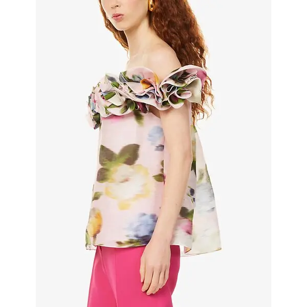 Carolina Herrera Off-shoulder Floral Linen-and-silk Top