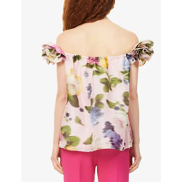 Carolina Herrera Off-shoulder Floral Linen-and-silk Top