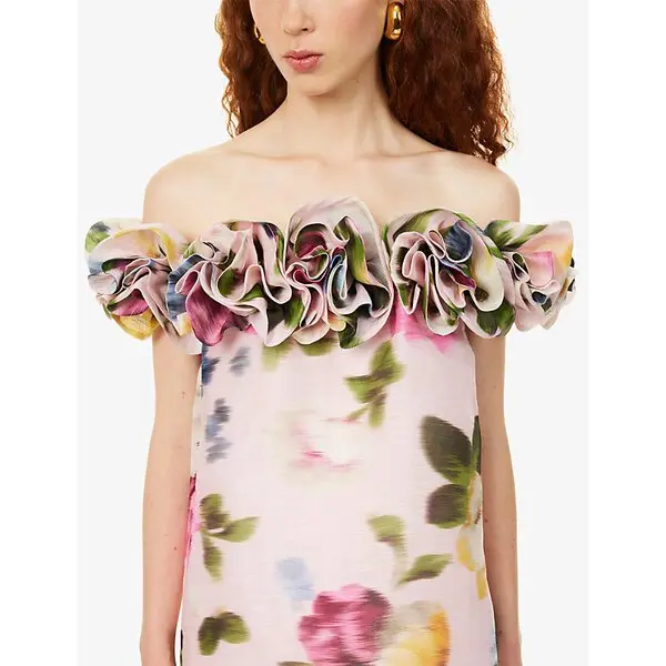 Carolina Herrera Off-shoulder Floral Linen-and-silk Top