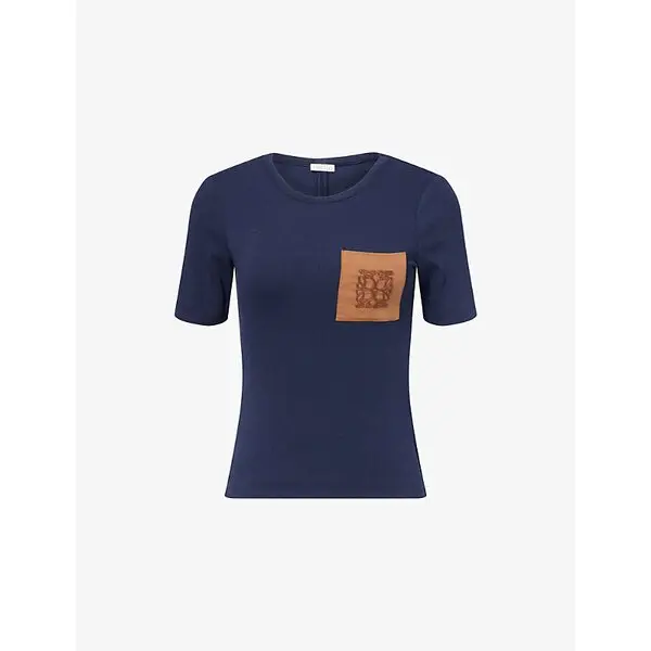 EMELLO Regular-fit Embroidered-logo Knit T-shirt - Navy
