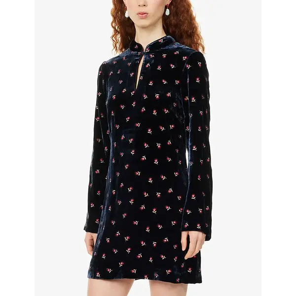Rixo Calla Embroidered Velvet Mini Dress