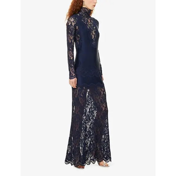 Rabanne High-neck Long-sleeve Lace Maxi Dress