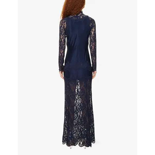 Rabanne High-neck Long-sleeve Lace Maxi Dress
