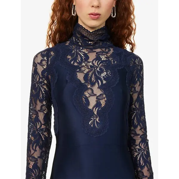Rabanne High-neck Long-sleeve Lace Maxi Dress