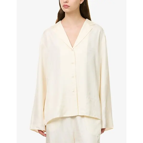 TOTEME Camp Collar Embroidered Silk Shirt - Cream