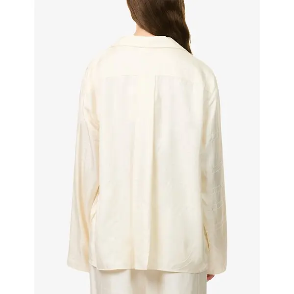 TOTEME Camp Collar Embroidered Silk Shirt - Cream
