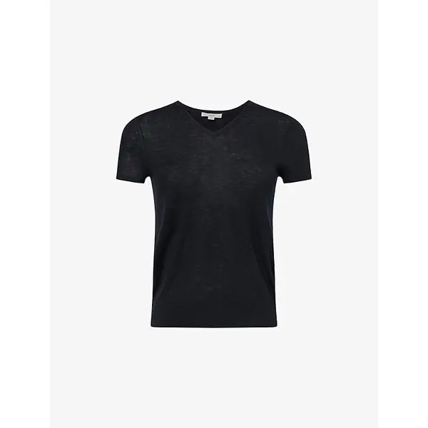 Vince Short Sleeve V-neck Wool Top - Black