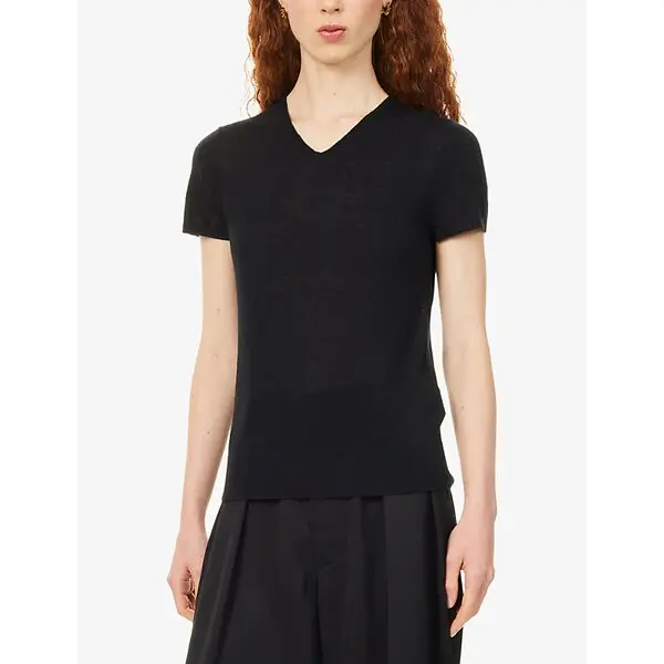 Vince V-neck Short-sleeve Wool Top - Black