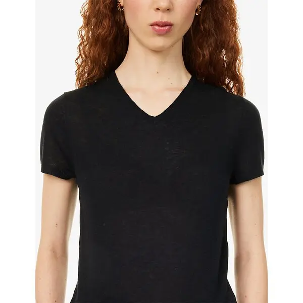 Vince V-neck Short-sleeve Wool Top - Black