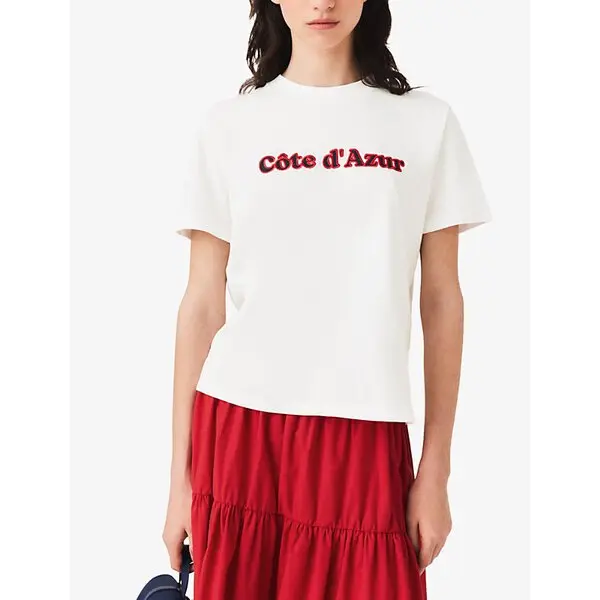 Maje Embroidered Cotton-jersey T-shirt