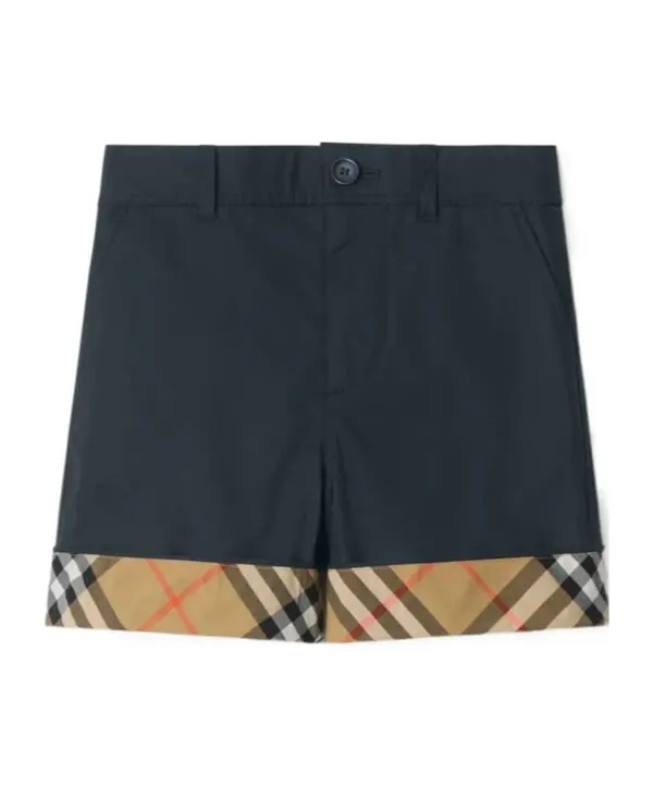 Burberry Check Turn-up Cotton Shorts - Navy
