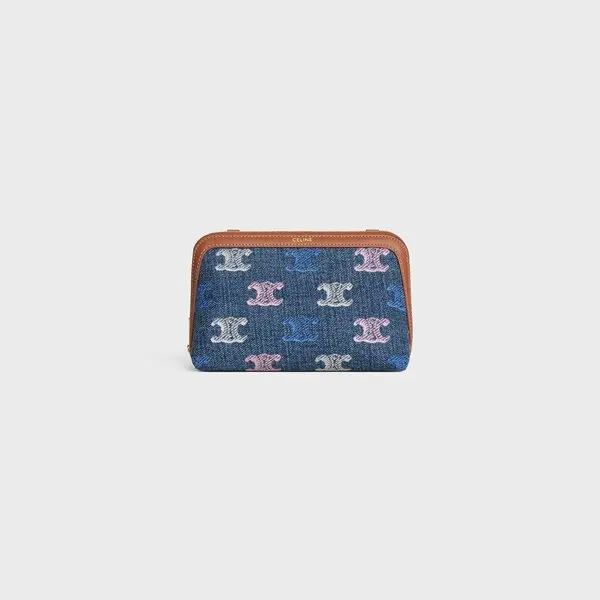 Celine Clutch On Chain Cuir Triomphe In Denim With Triomphe All Over