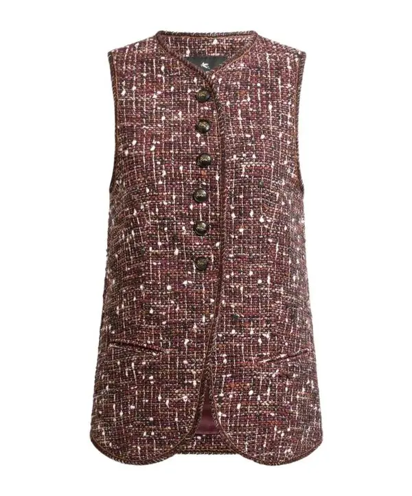 Etro Tweed Button Waistcoat - Red