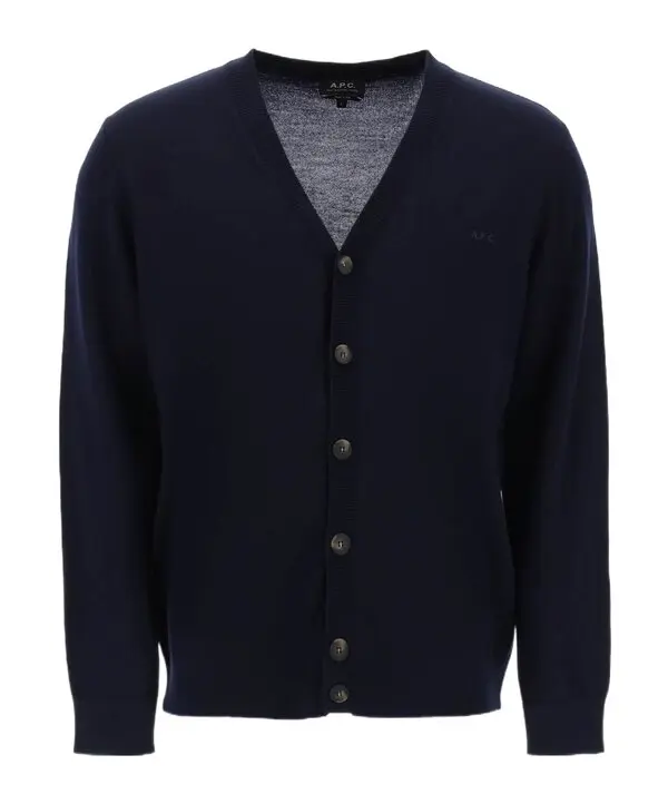 A.p.c. Logo-embroidered V-neck Cardigan - Deep Navy