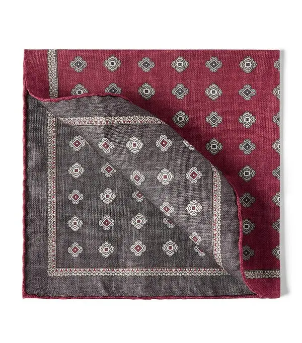Brunello Cucinelli Silk Medallion Pocket Square - Red