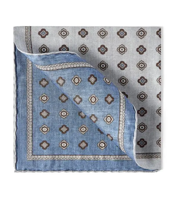 Brunello Cucinelli Silk Medallion Pocket Square - Grey