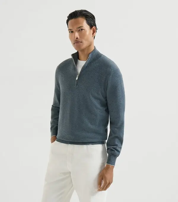 Brunello Cucinelli Cashmere Quarter-zip Sweater - Blue