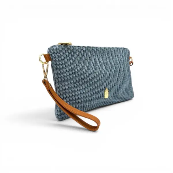 FRANCHETTI BOND Priya Italian Raffia Clutch Bag Denim
