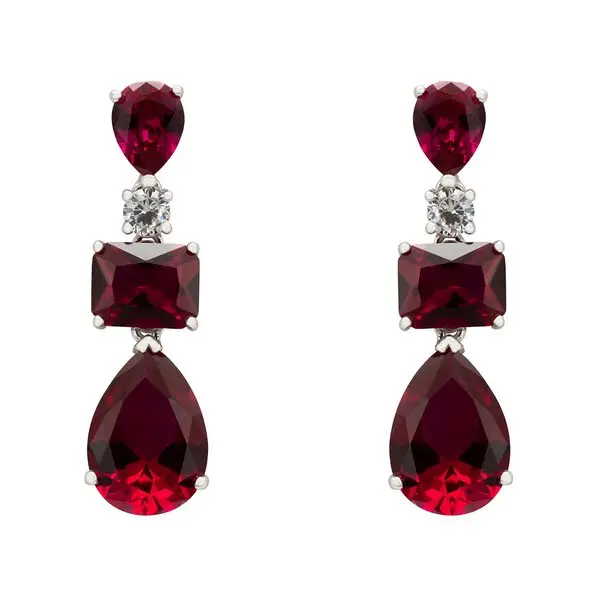 LATELITA Silver / White / Red Valentina Drop Earrings Silver Ruby
