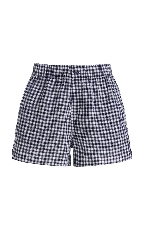 WITH NOTHING UNDERNEATH Gingham Linen Boxer Shorts - Navy