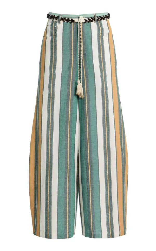 ILIO NEMA Odin Striped Cotton-blend Wide-leg Pants - Green