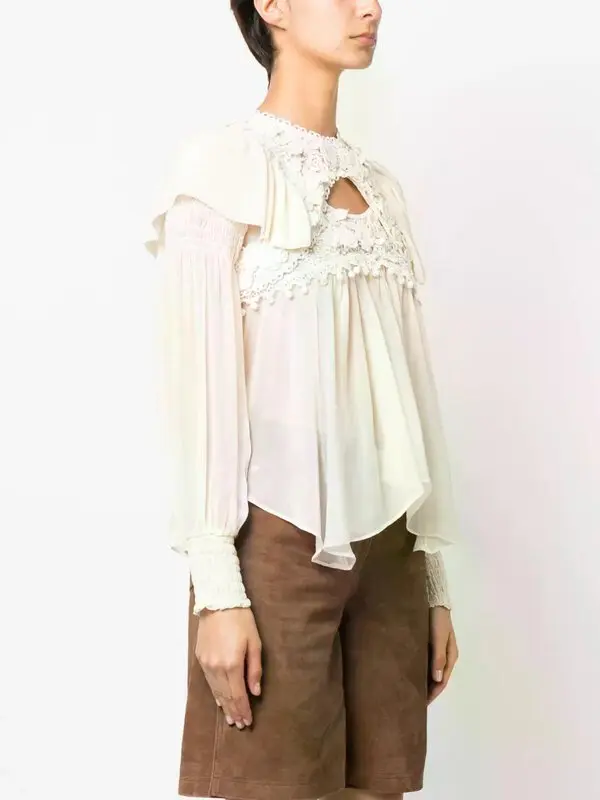 Isabel Marant Étoile Lace Detail Long Sleeve Blouse - Neutrals