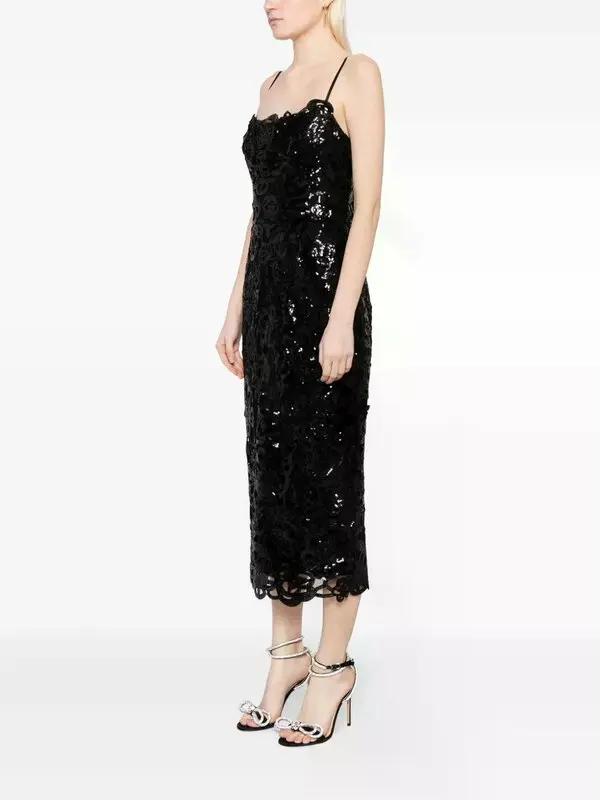 Marchesa Sequined Floral Midi Dress