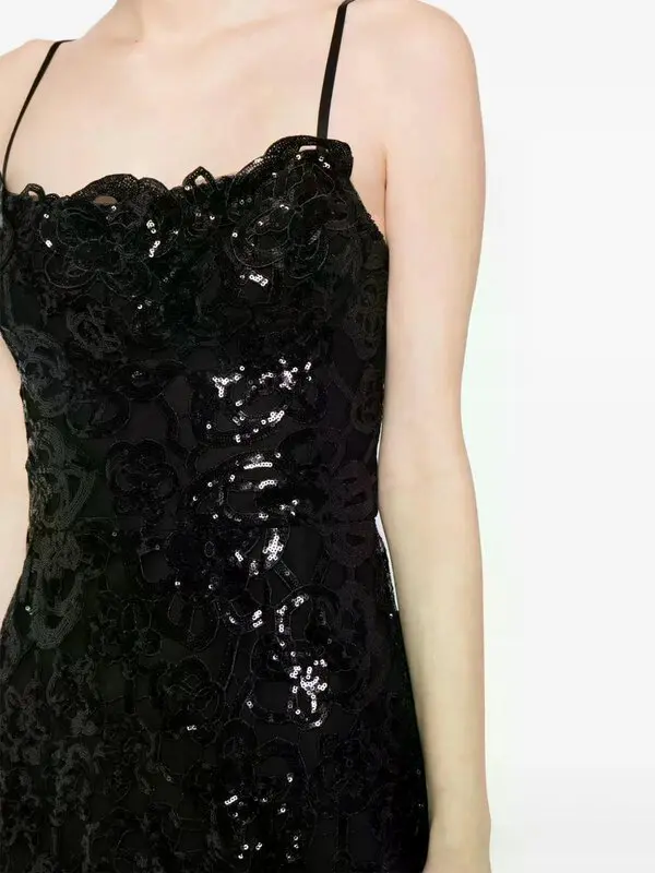Marchesa Sequined Floral Midi Dress