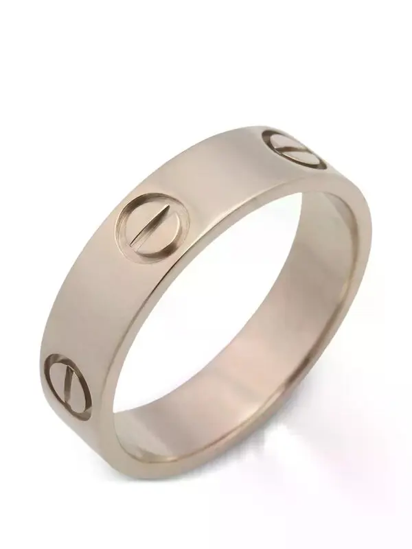 Cartier 18k White Gold Engraved Logo Motif Ring - Silver