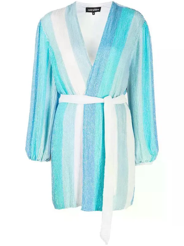 Retrofete Gabrielle Striped Sequin Wrap Dress