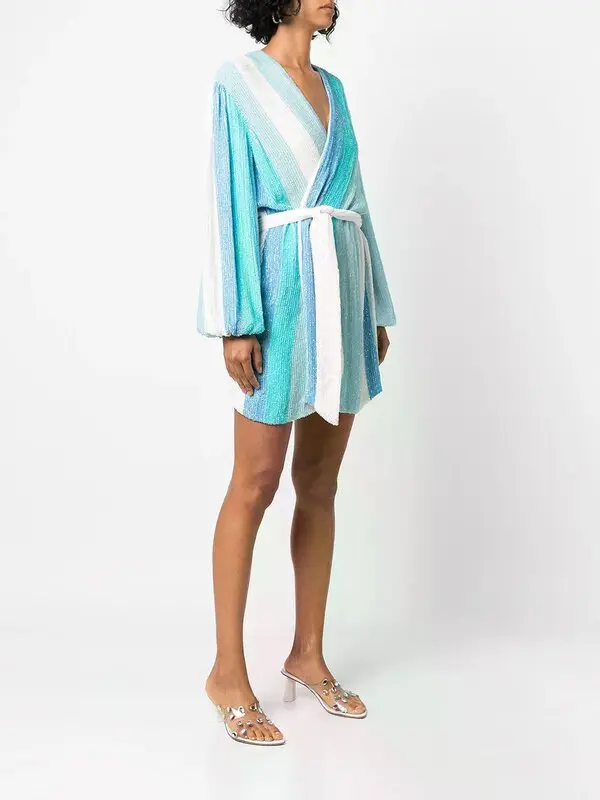 Retrofete Gabrielle Striped Sequin Wrap Dress