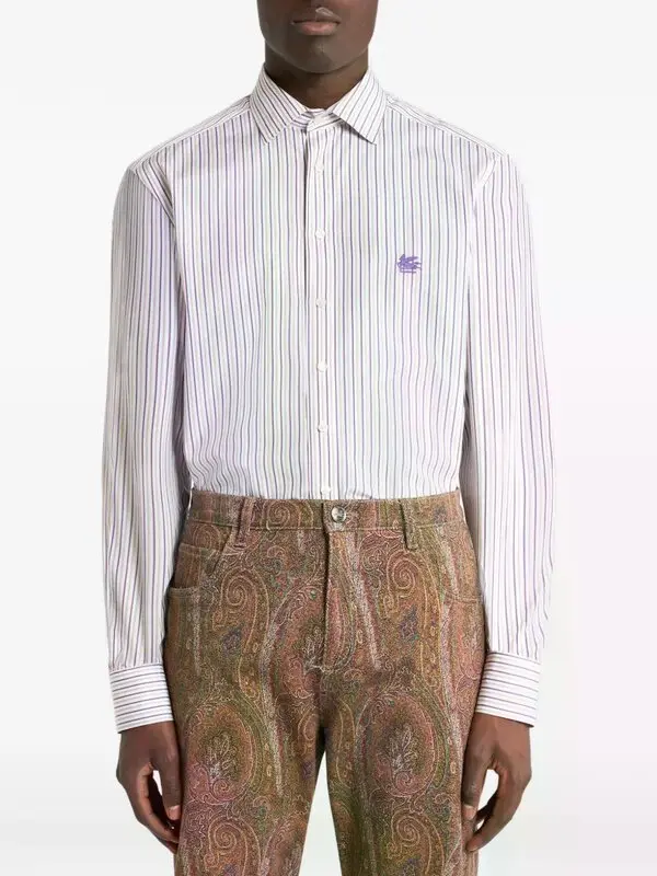 Etro Striped Cotton Shirt With Pegaso Logo - White