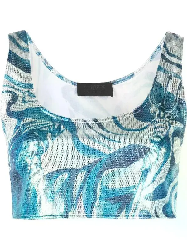 Alberta Ferretti Swirl Print Metallic Crop Top