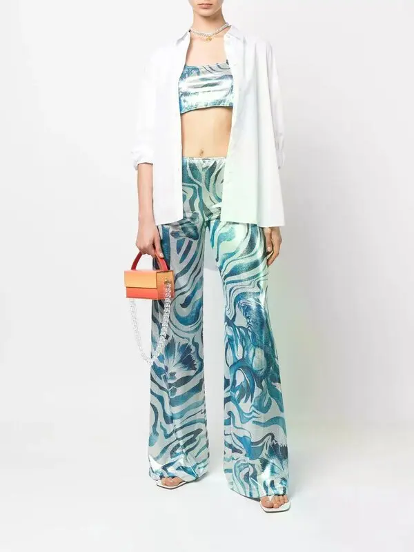 Alberta Ferretti Swirl Print Metallic Crop Top