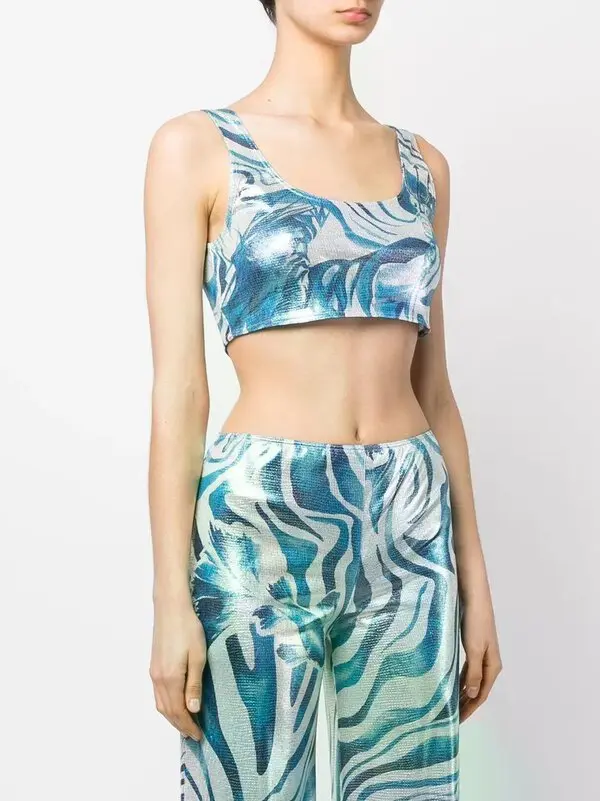 Alberta Ferretti Swirl Print Metallic Crop Top