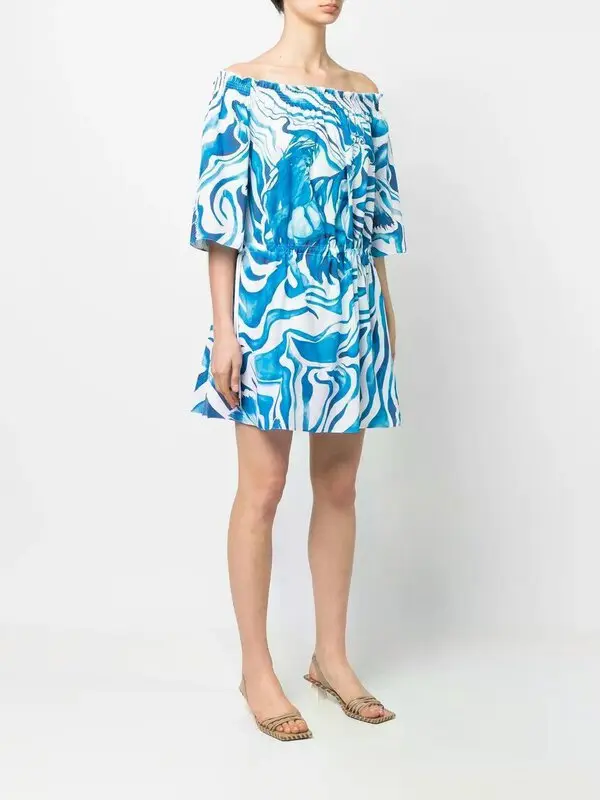 Alberta Ferretti Swirl Print Off-shoulder Dress