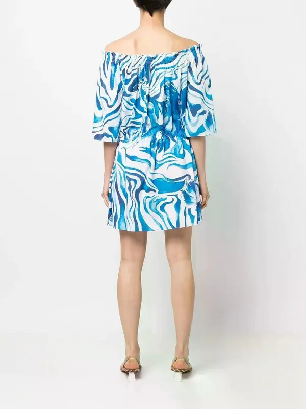 Alberta Ferretti Swirl Print Off-shoulder Dress