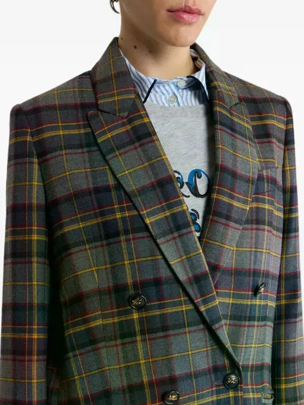 Etro Double-breasted Check Stretch Wool Jacket - Grey
